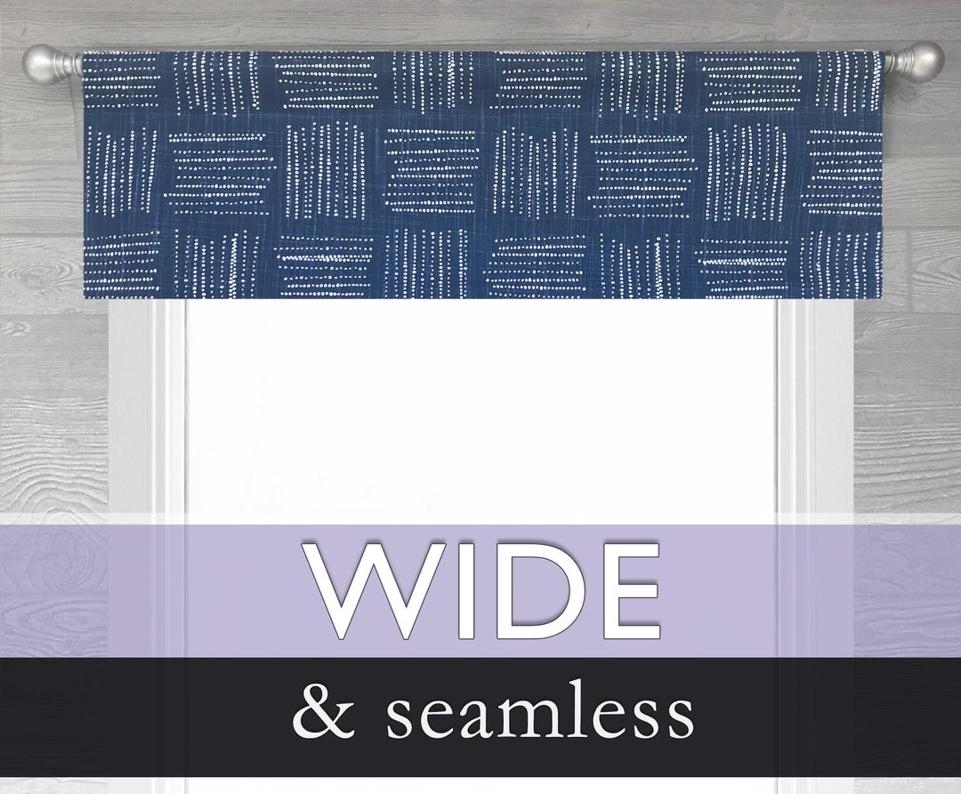Lined Flat Valance; Navy Blue and White Straight Valance, Geometric ...