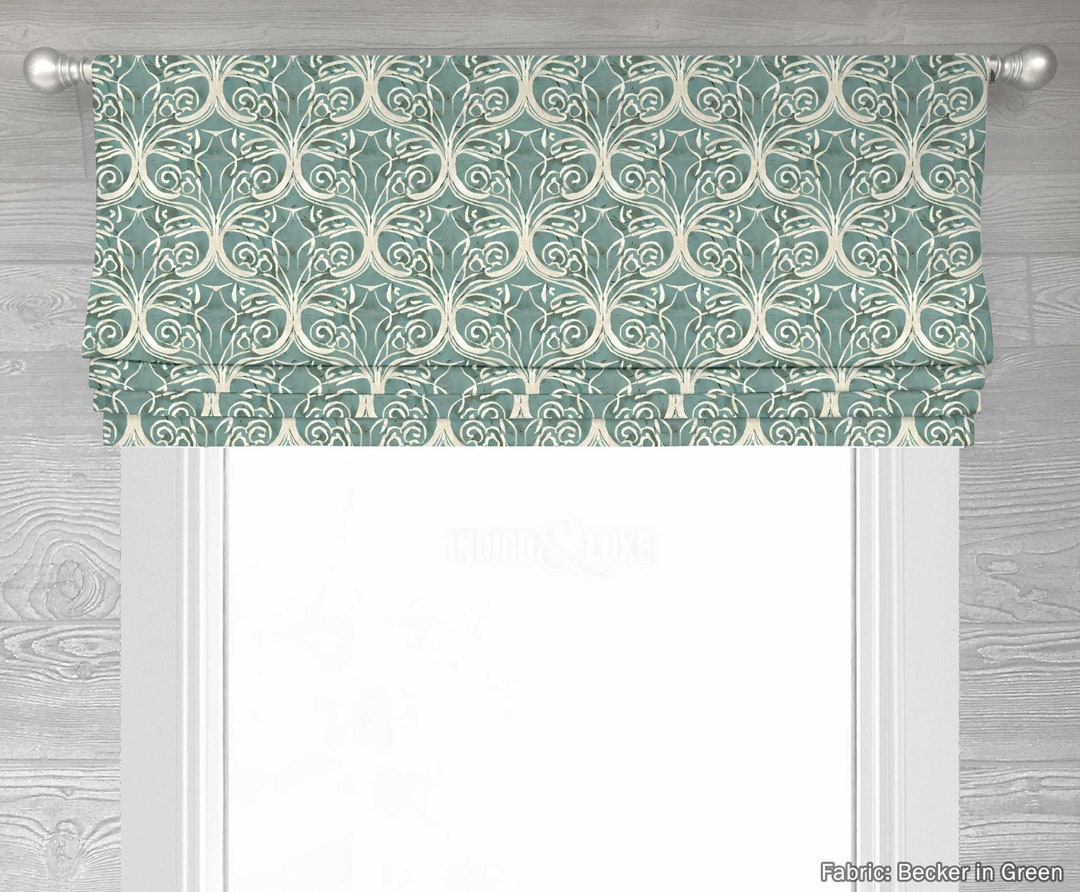 Becker in Green Lined Faux stationary Roman Shade Valance Custom ...