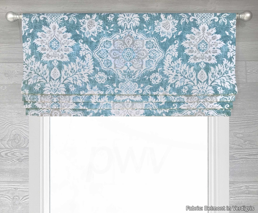 Lined Green and Ivory Faux stationary Roman Shade Valance Large Modern ...