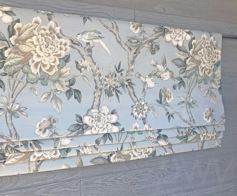 Lined Platinum Blue and Beige Faux Roman Shade Window Valance ...