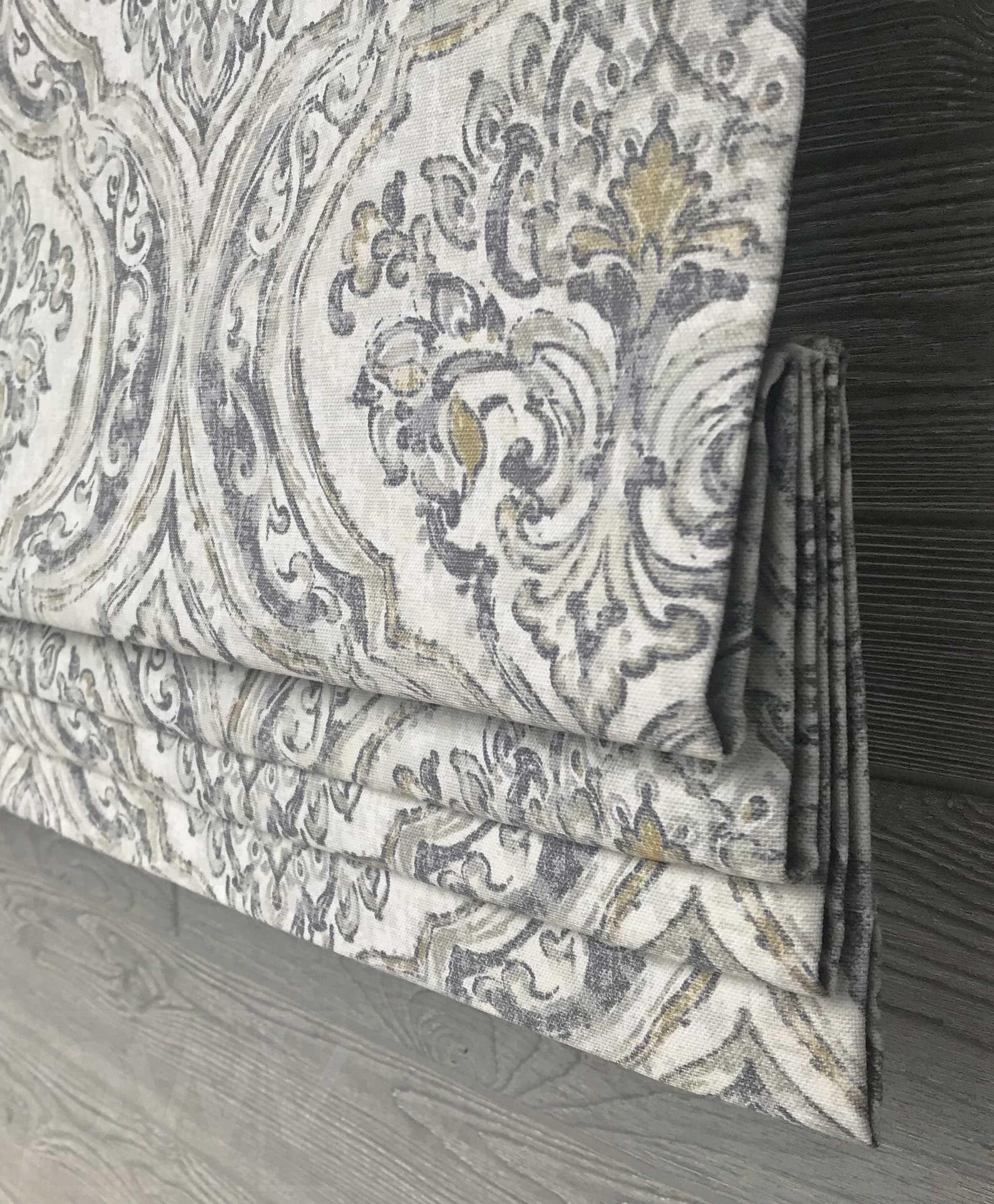 Gray and Ivory Faux Roman Shade Window Valance; Traditional Floral ...