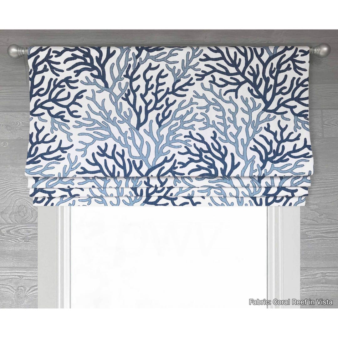 Navy Blue and White Faux (fake) Roman Shade Window Valance; Beach House ...