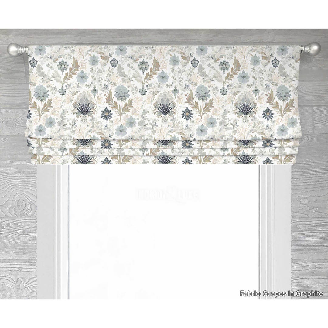 Scapes in Graphite Lined Faux (fake) Roman Shade Window Valance; Custom Curtain - Etsy