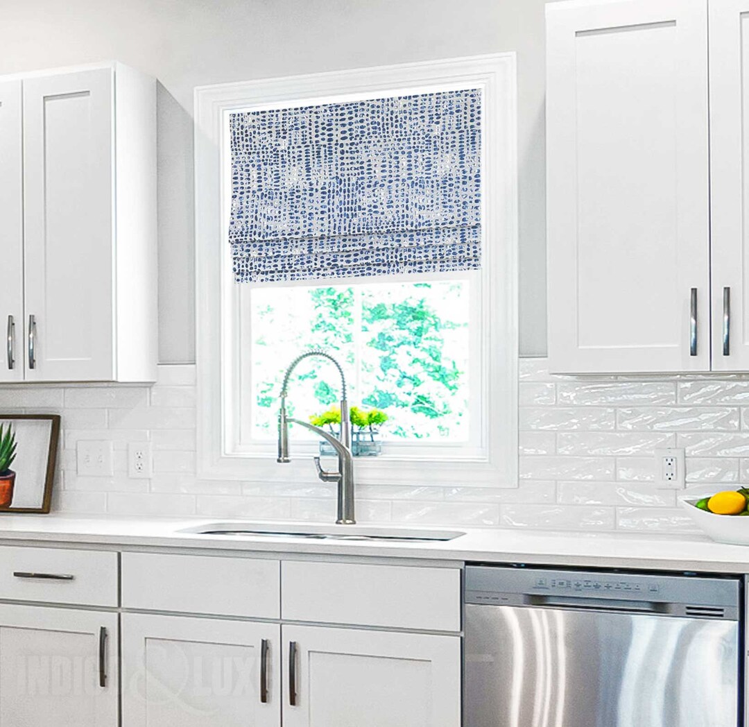 Lined Modern Faux fake Roman Shade Valance Blue and Gray Custom Size ...