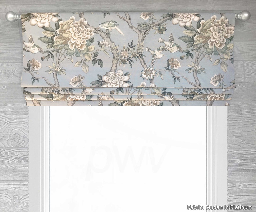 Lined Platinum Blue and Beige Faux Fake Roman Shade Valance Traditional ...