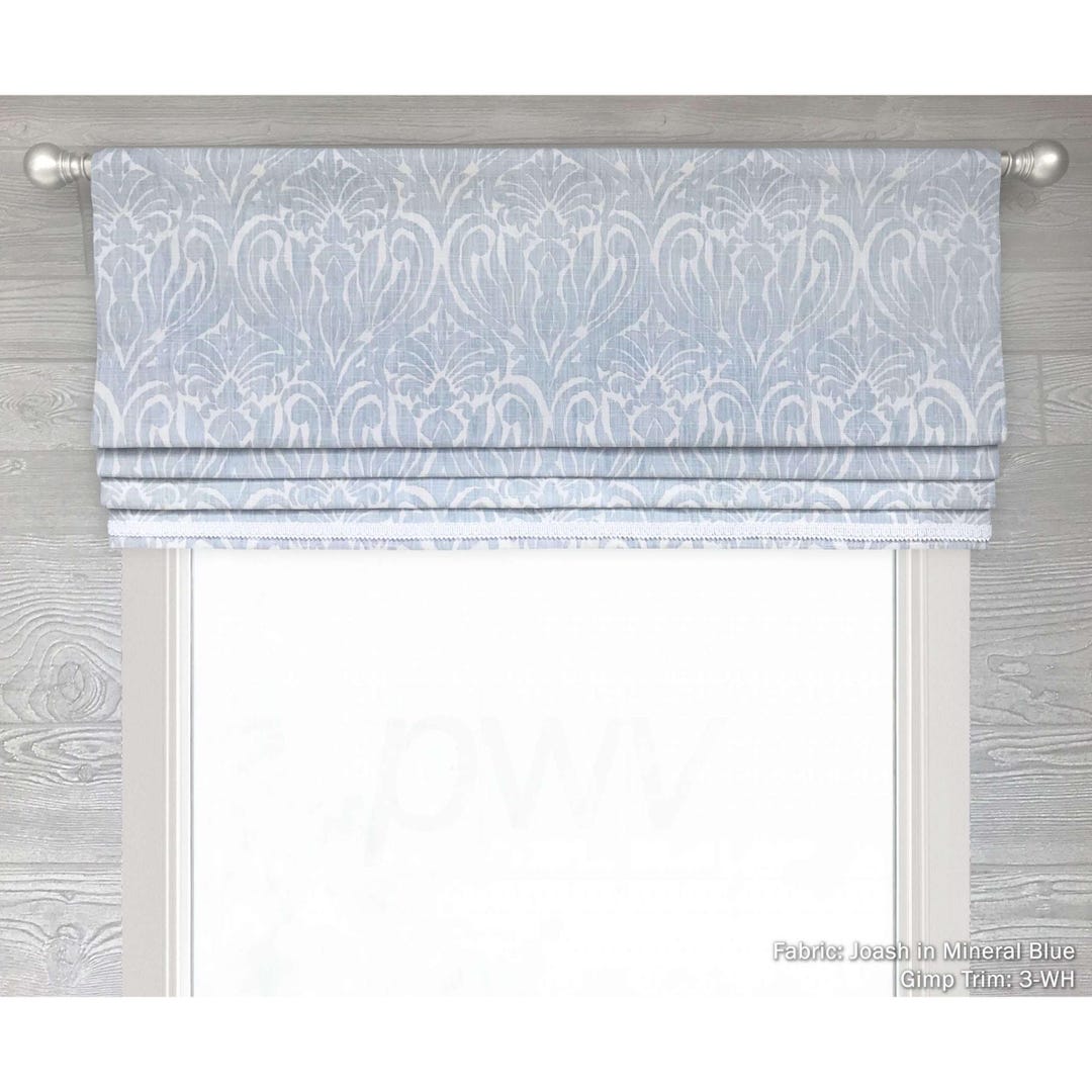 Lined Powder Blue Faux Flat Roman Shade Window Valance With White ...