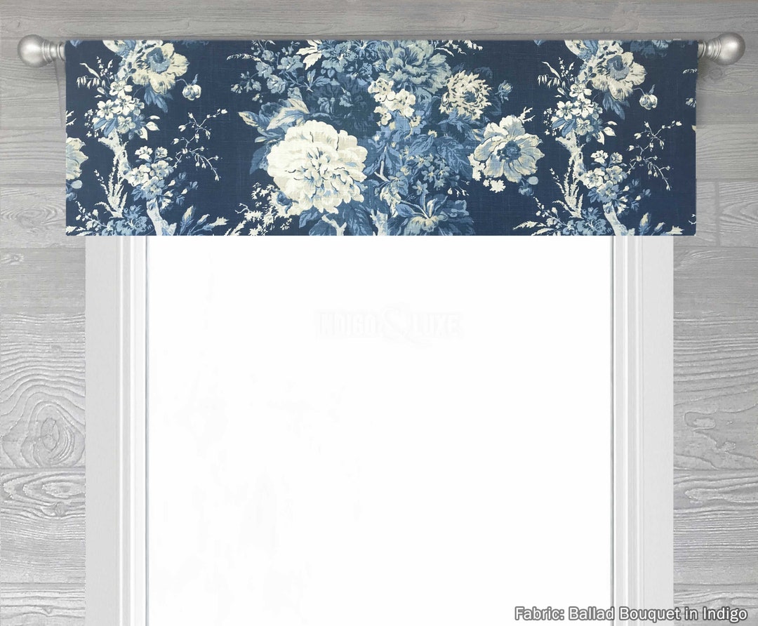 Lined Flat Valance Traditional Cabbage Rose Floral Linen Straight ...