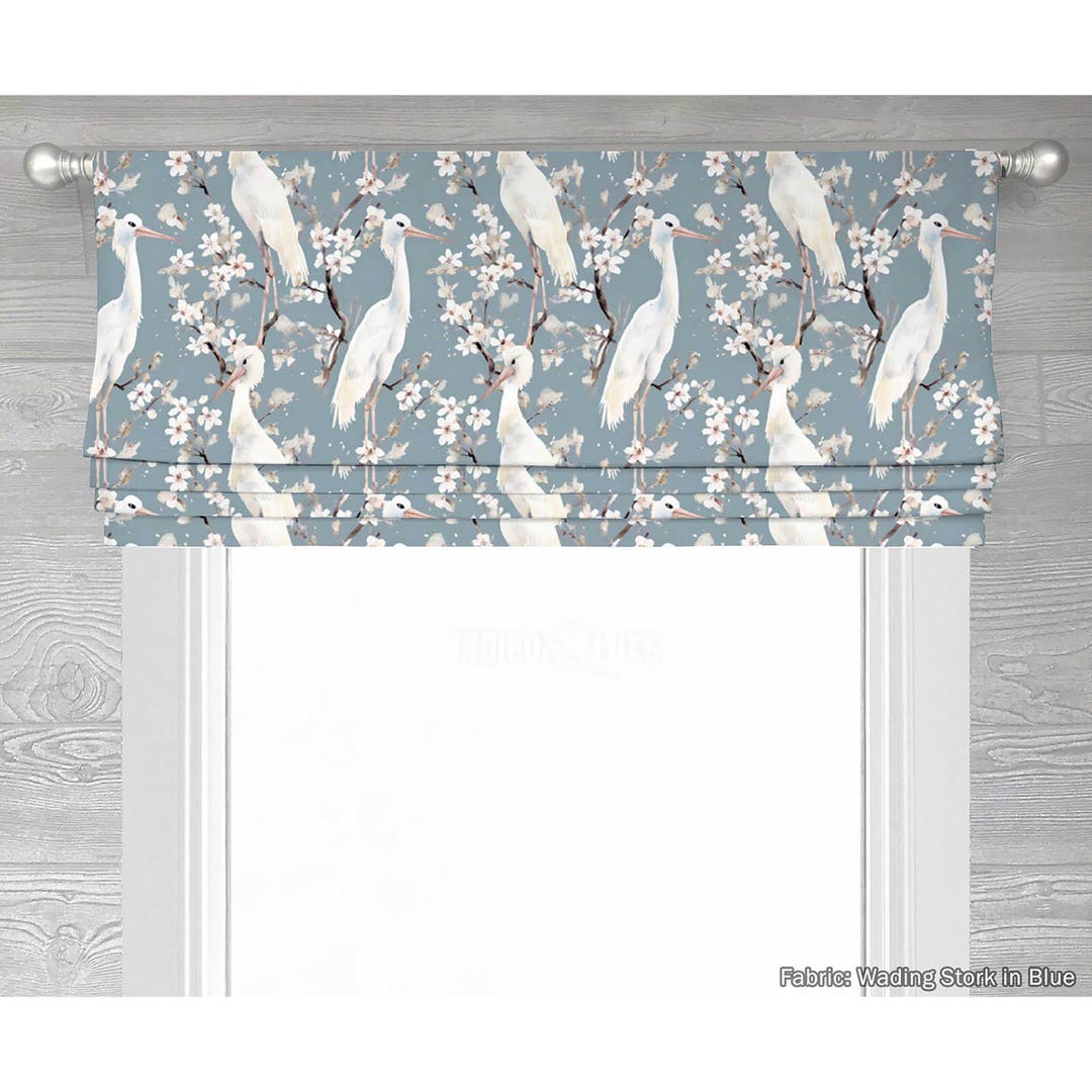 Wading Stork in Blue Lined Faux (fake) Roman Shade Window Valance ...