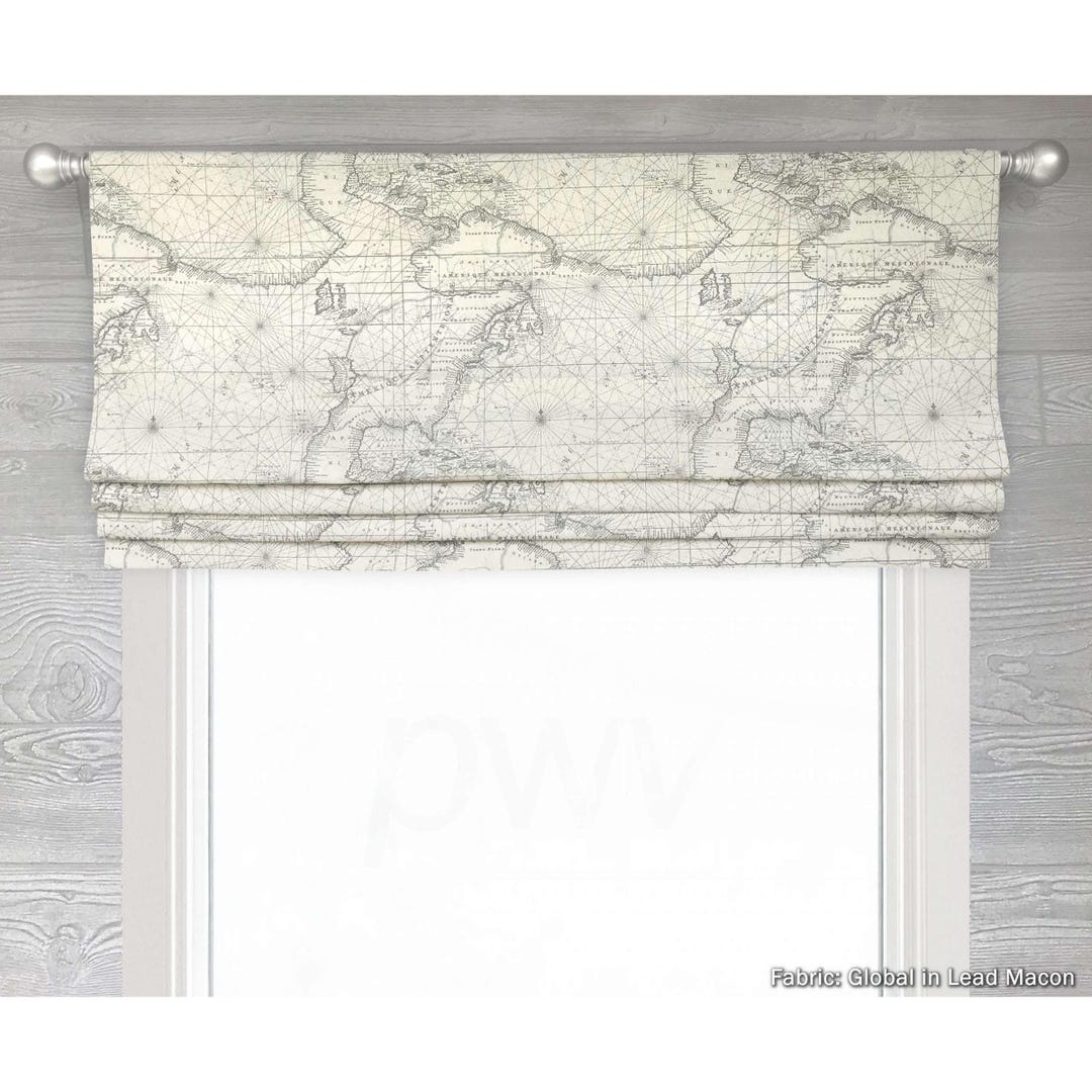 Lined Parchment Map Themed Faux (fake) Flat Roman Shade, Travel Novelty ...