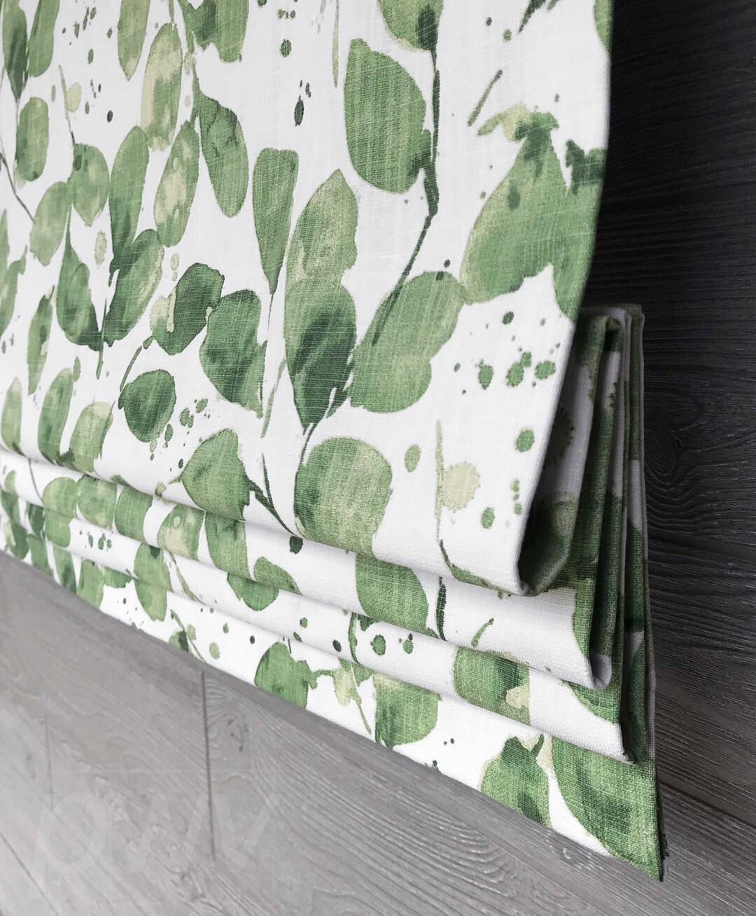 Lined Green and White Faux stationary Roman Shade Valance Modern Floral ...