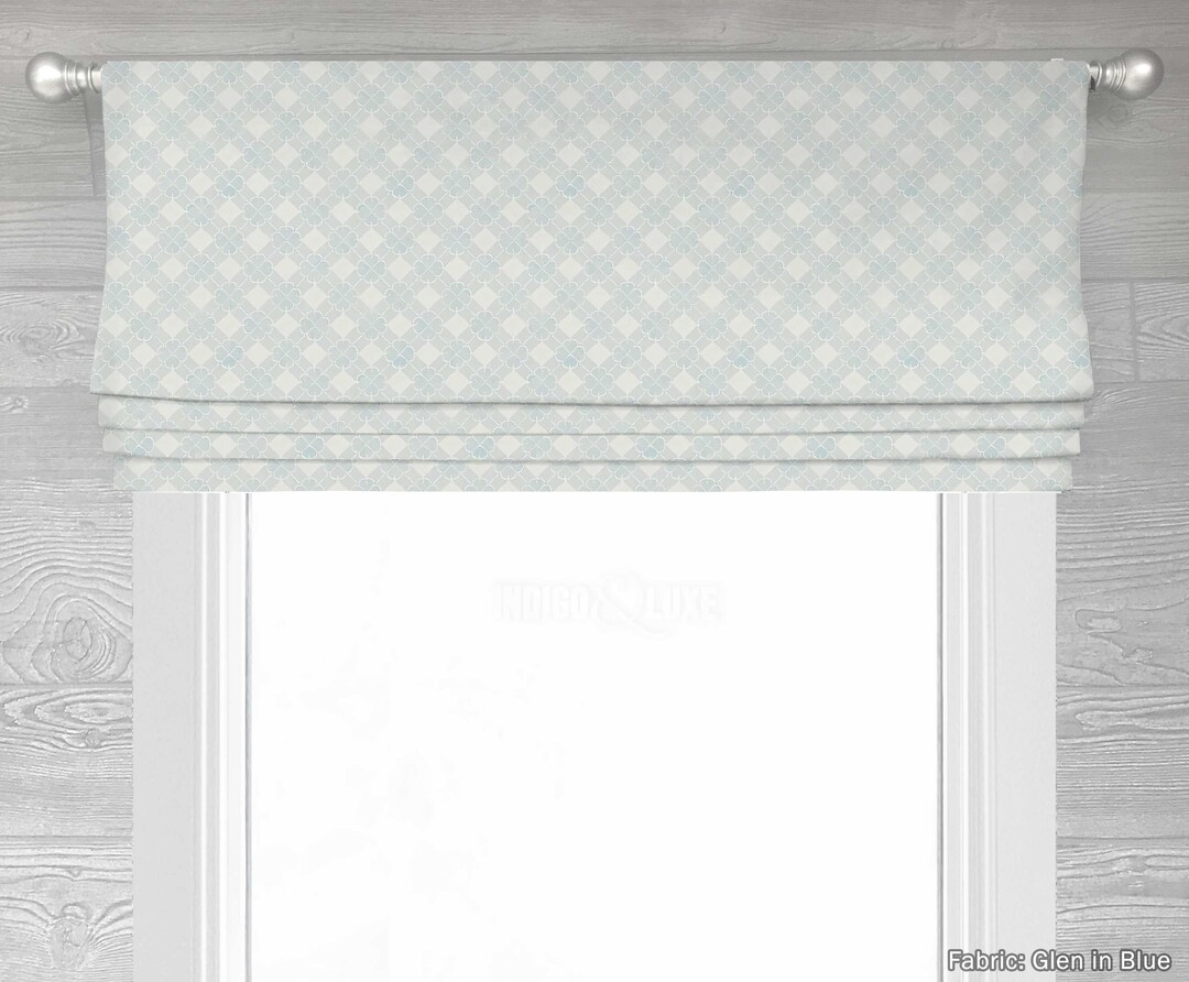 Glen in Blue Lined Faux fake Roman Shade Valance Soft Pastel Color in ...