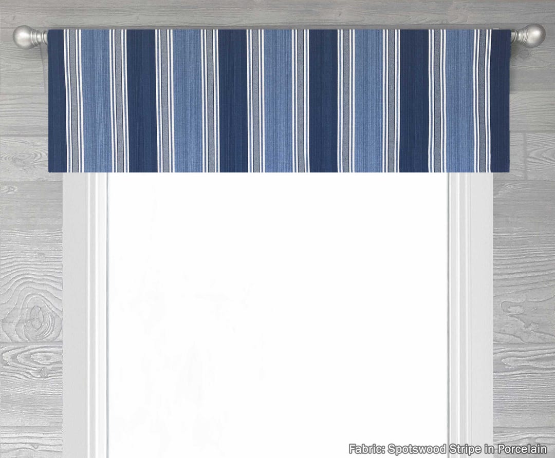 Lined Flat Valance; Navy, Blue, and White Modern Stripe Straight Window ...