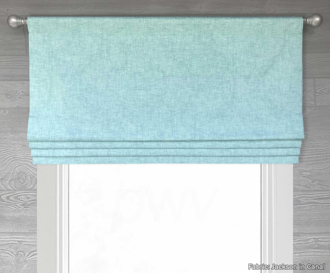 Lined Green Blue Faux (fake) Roman Shade Window Valance; Textured Solid ...