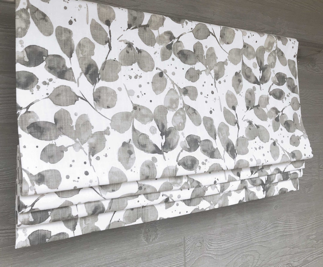 Lined Gray and White Faux stationary Roman Shade Valance Modern ...