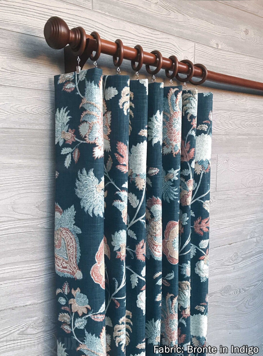 Bronte in Indigo Rod Pocket Drapery Panel Pair 84 96 108 120, Cafe ...