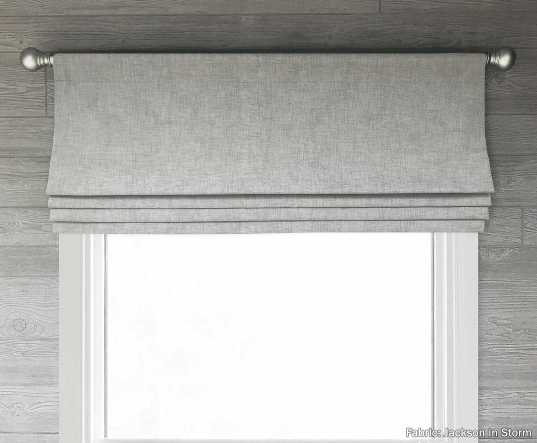Lined Gray Faux fake Flat Roman Shade Valance, Solid Color Print in ...