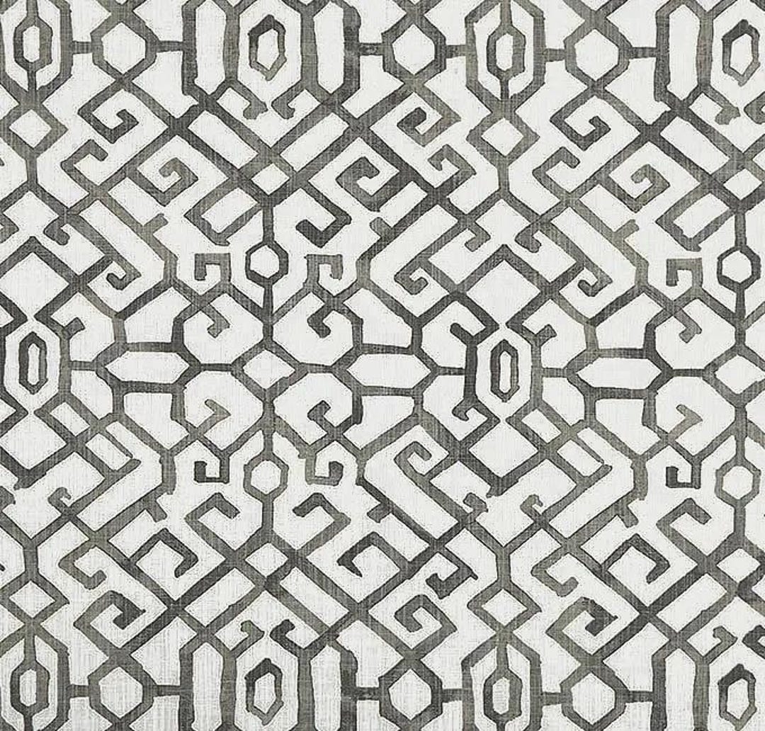 Jing in Regal Rod Pocket Drapery, Cafe Curtain, Chinoiserie Modern Oriental Lattice; Gray and ...