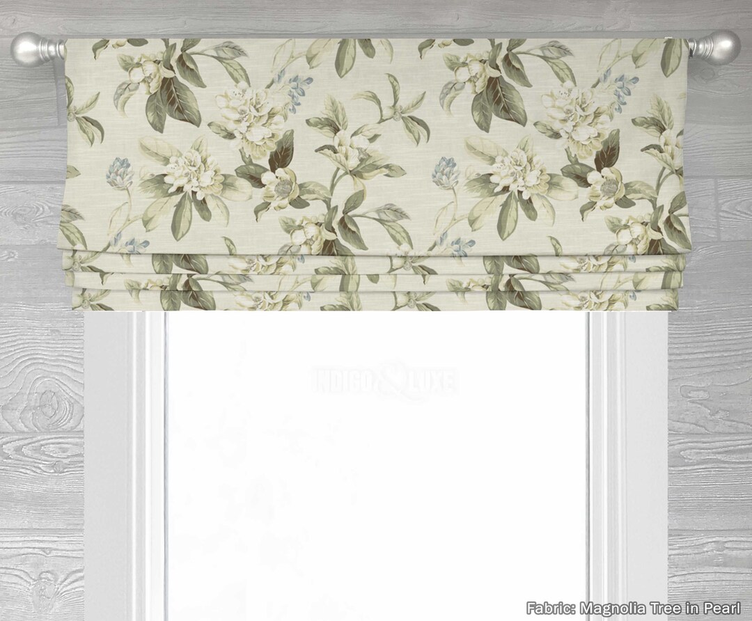Lined Faux Fake Roman Shade Valance Traditional Floral Custom Window Curtain, Waverly Magnolia ...