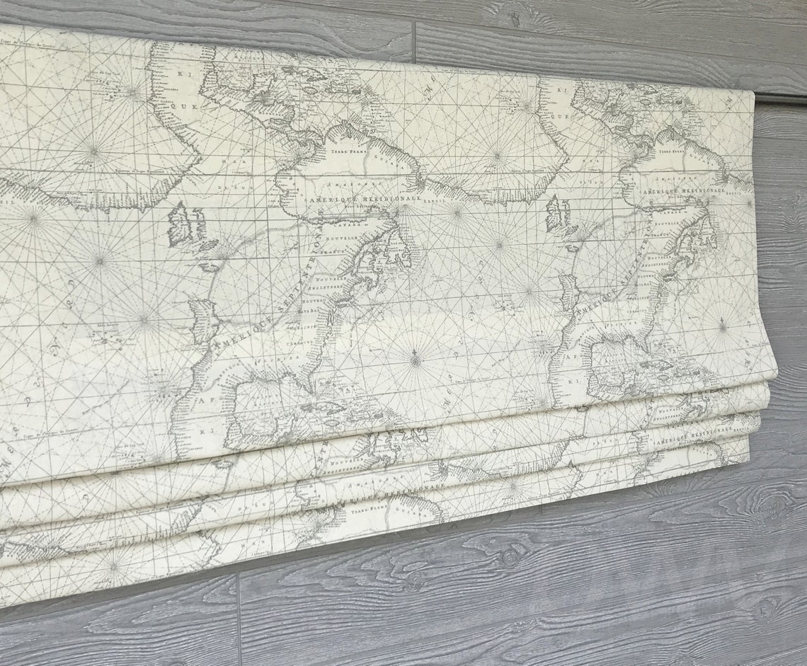 Lined Parchment Map Themed Faux fake Flat Roman Shade - Etsy