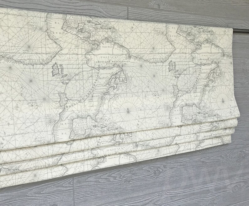 Lined Parchment Map Themed Faux fake Flat Roman Shade - Etsy