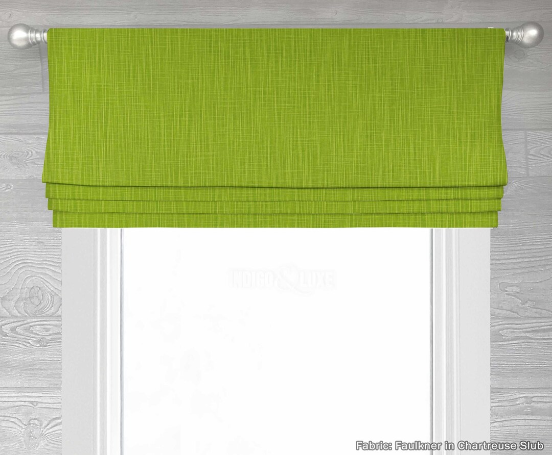 Lined Green Solid Faux (fake) Roman Shade Valance; Custom Window ...