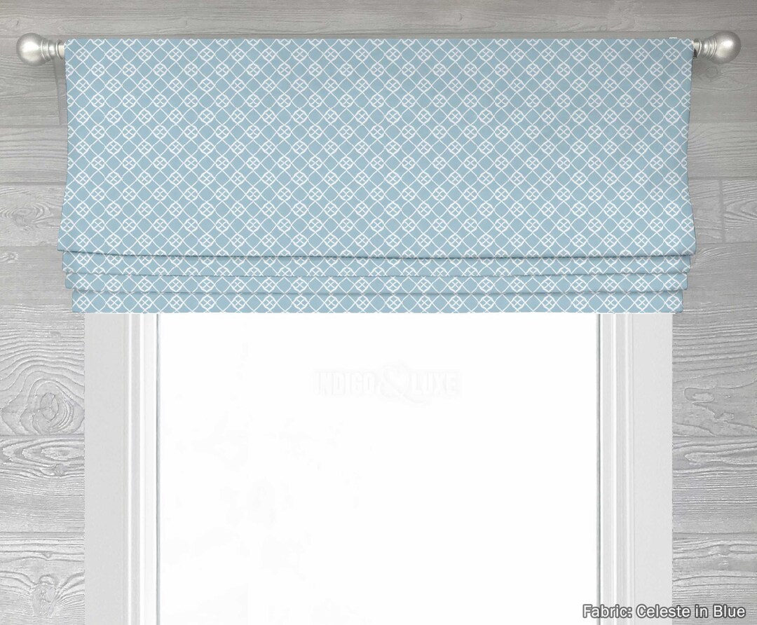 Celeste in Blue Lined Faux (fake) Roman Shade Window Valance; Custom ...