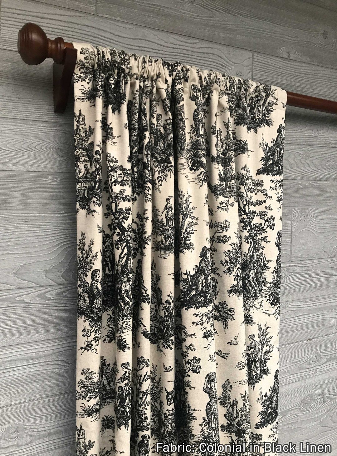 Colonial in Black Linen Pair of Rod Pocket Drapery Panels or Cafe ...