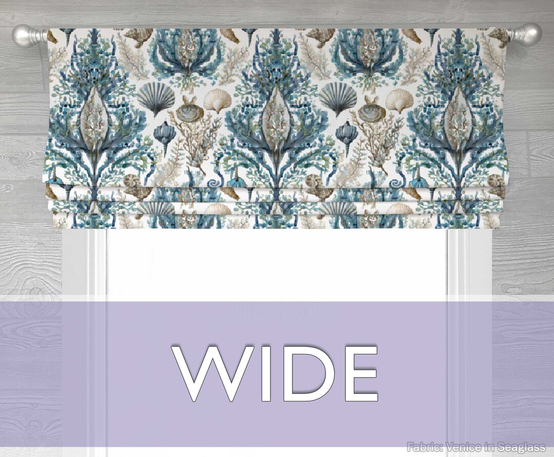 Venice in Seaglass Lined Faux stationary Roman Shade Valance Custom ...