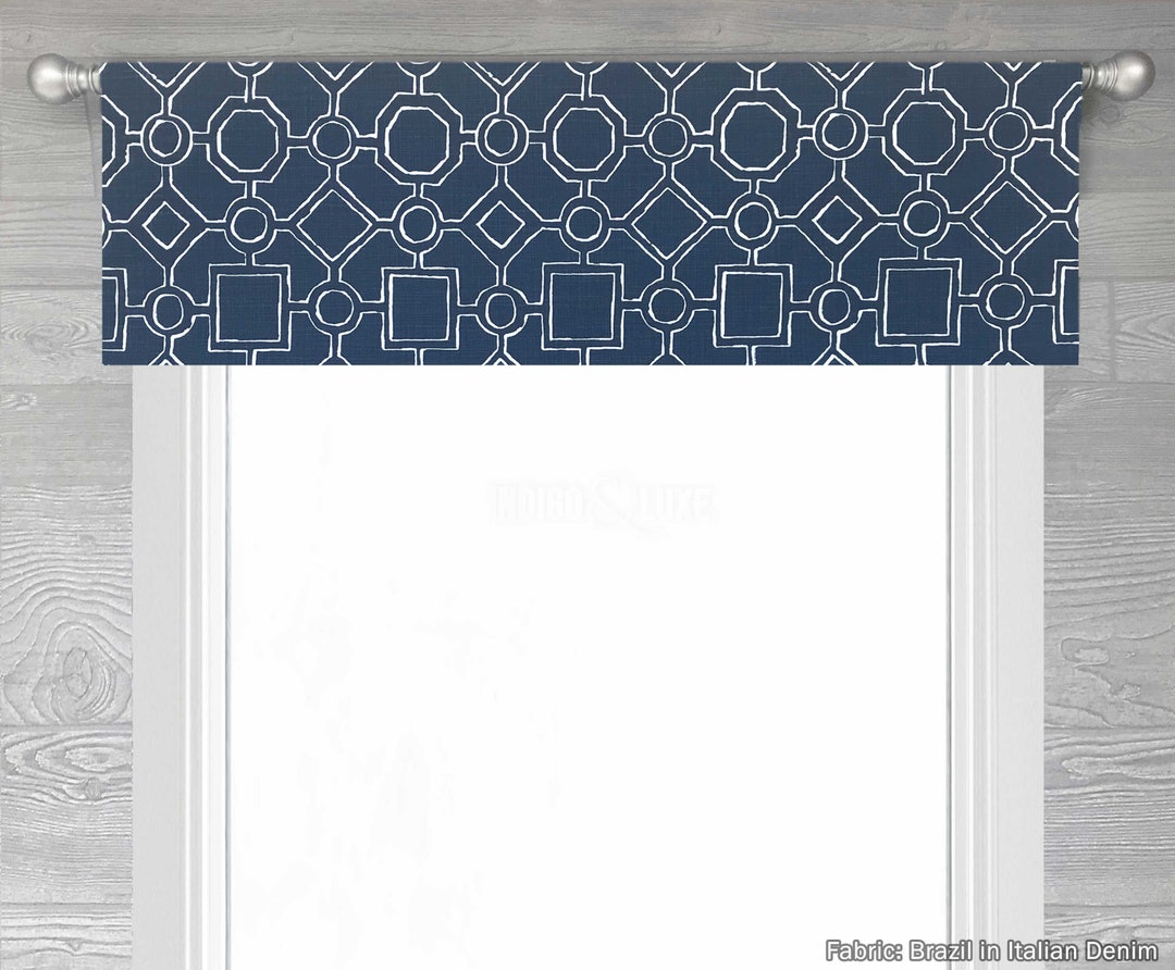 Lined Flat Valance Modern Geometric Straight Valance in Dark Blue, Navy ...