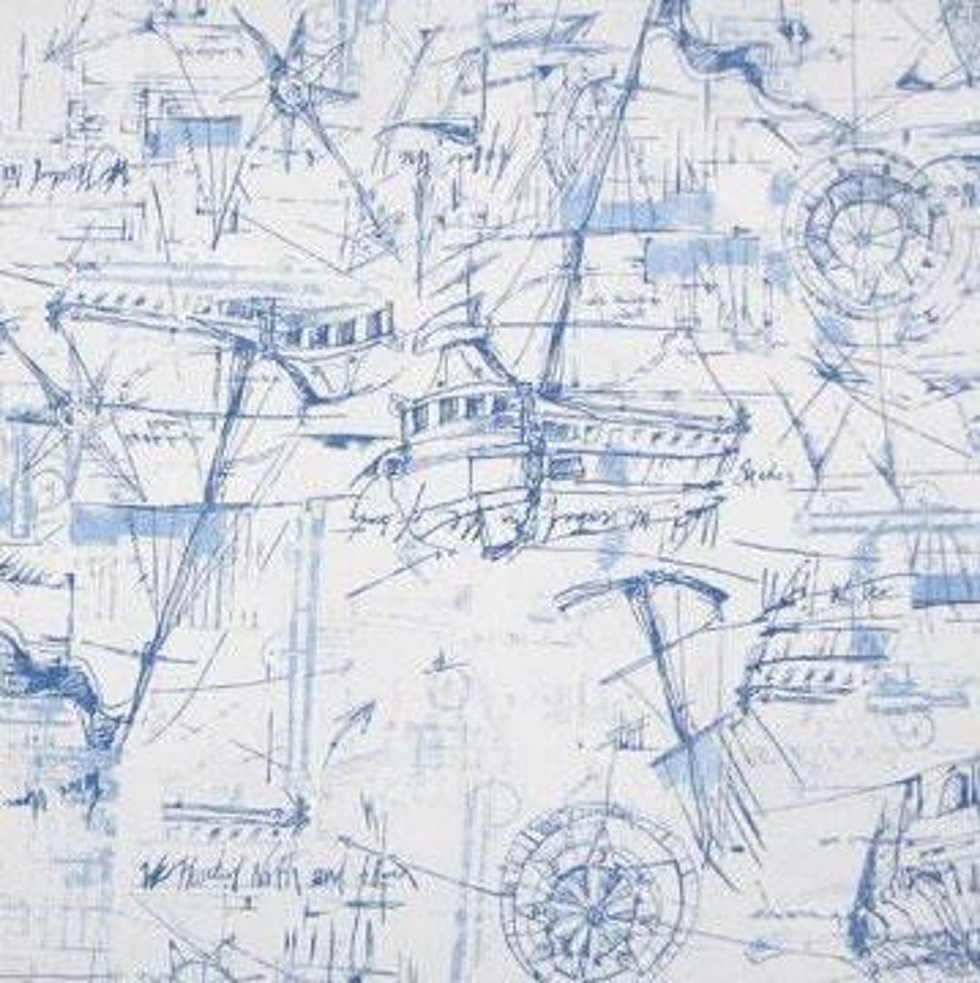 Schooner Nautical Rod Pocket Drapery 84 96 108, Cafe Curtain, Coastal ...