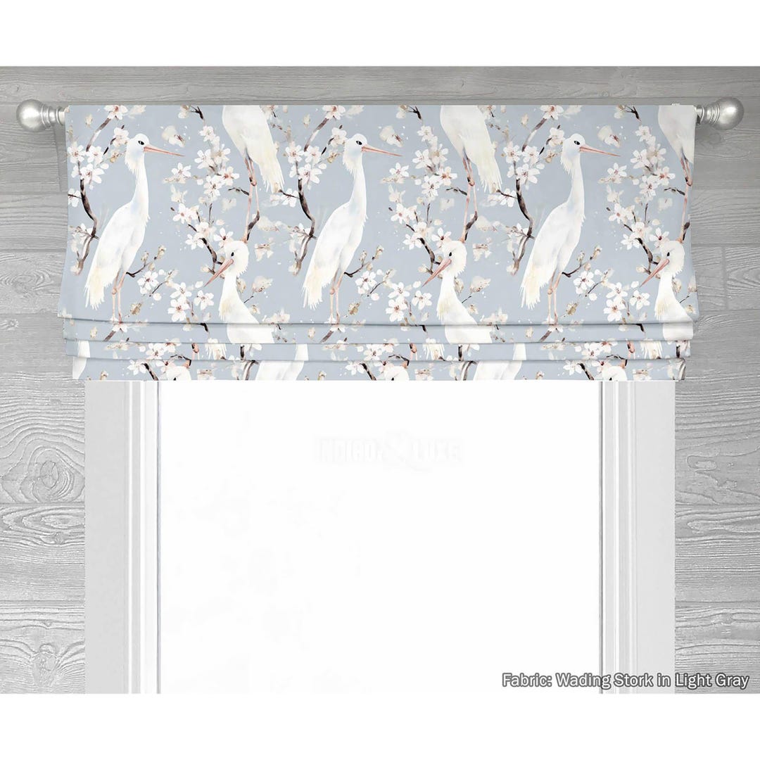 Wading Stork in Light Blue Lined Faux (fake) Roman Shade Window Valance ...