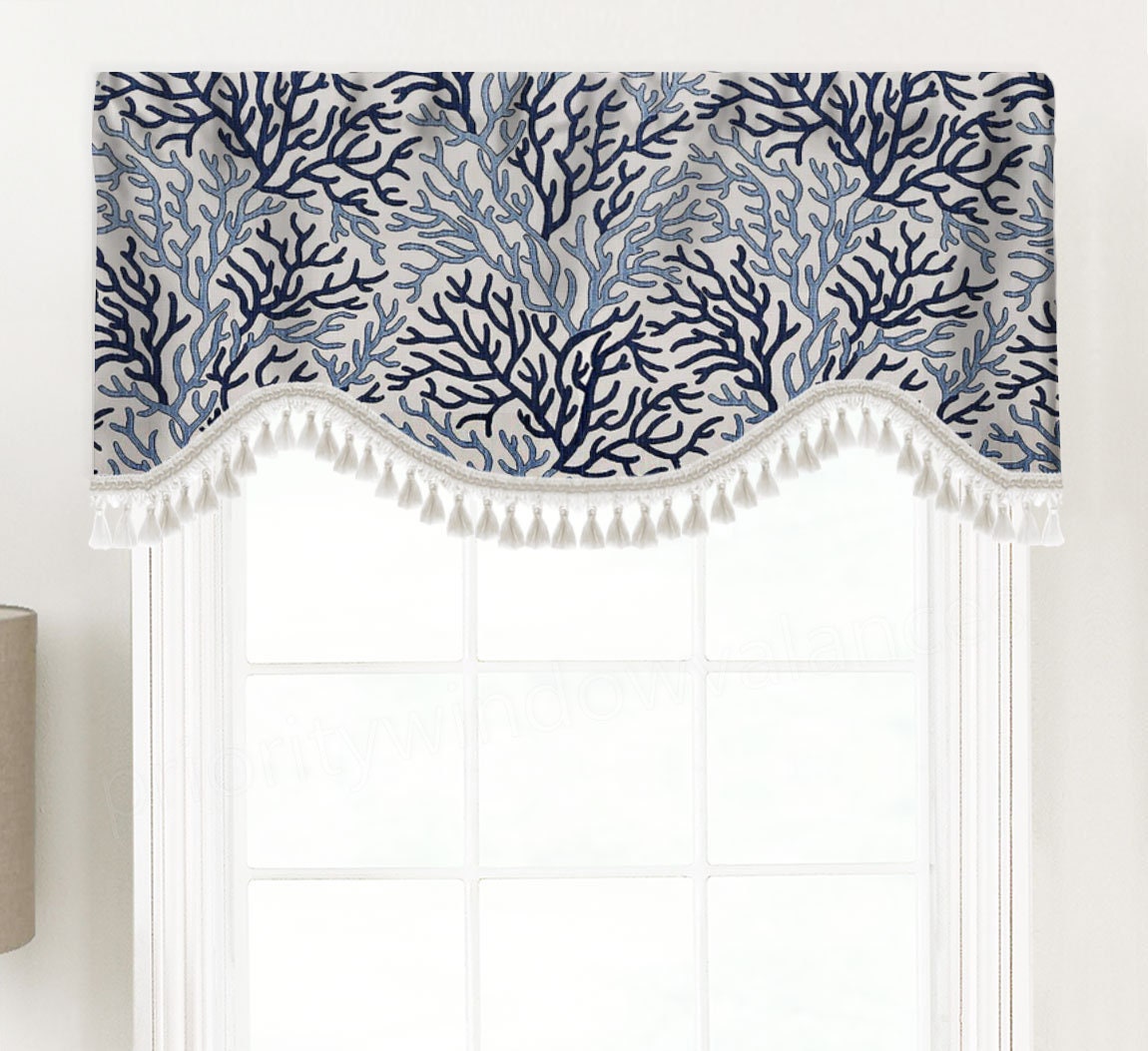 Shaped Rod Pocket Custom Valance, Fits Window 33 - 42 Inches ONLY, Blue ...