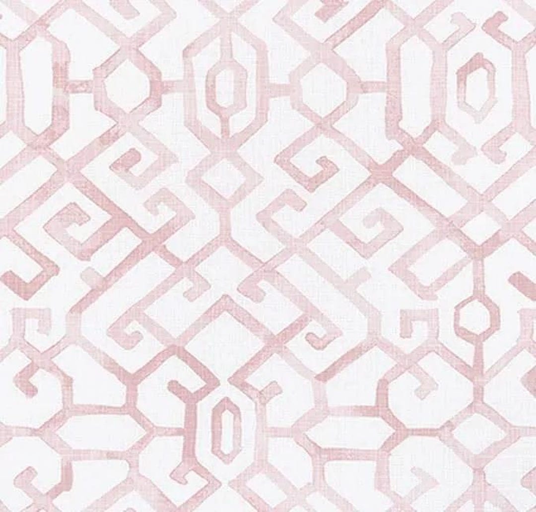 Jing in Blush Rod Pocket Drapery 84 96 108, Cafe Curtain, Chinoiserie Modern Oriental Lattice ...