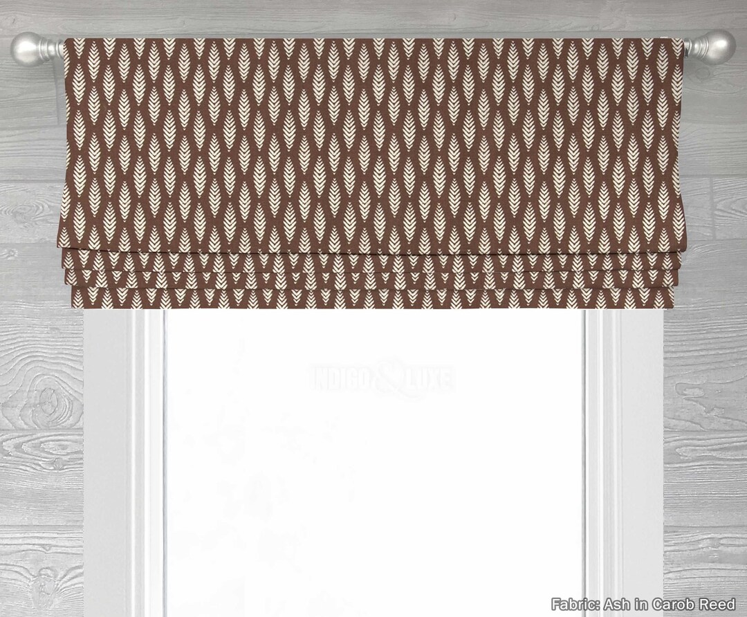Lined Modern Faux (fake) Flat Roman Shade Window Valance, Leaf Pattern ...