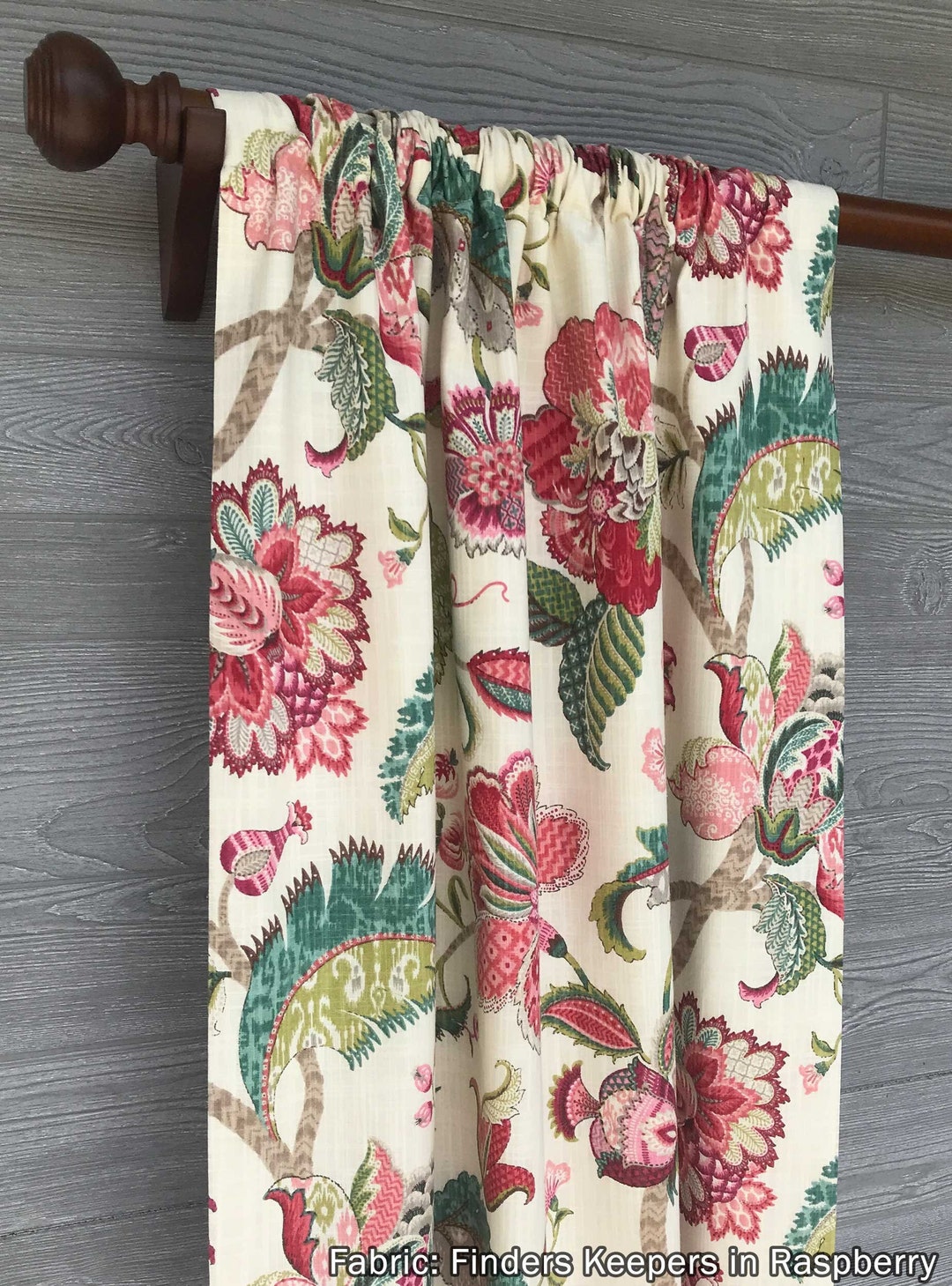 Finders Keepers in Raspberry Pair of Rod Pocket Drapery Panels or Cafe ...