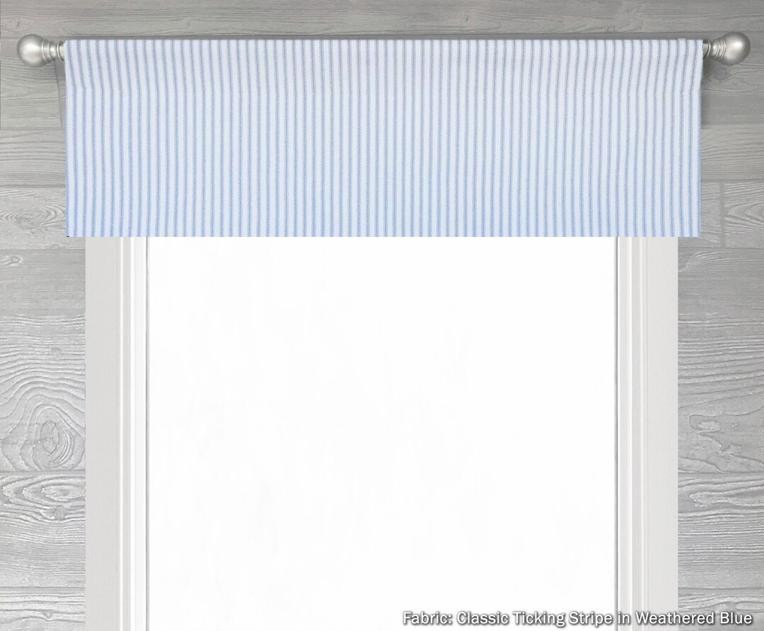 Light Blue and White Flat Valance With Classic Ticking Stripe in ...