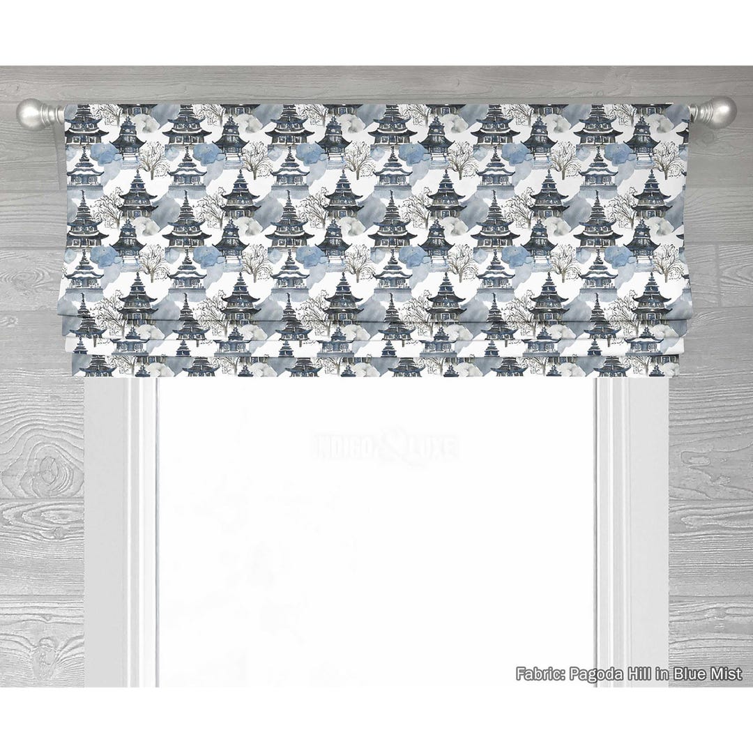Pagoda Hill in Blue Mist Lined Faux (fake) Roman Shade Window Valance ...
