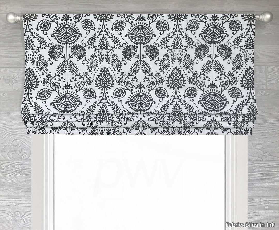 Lined Black and Light Gray Faux stationary Flat Roman Shade Valance ...