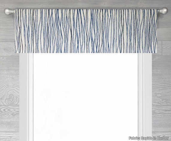 Lined Flat Valance Modern Stripe Straight Valance in Navy | Etsy