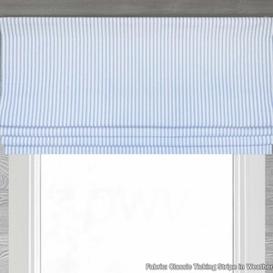 Lined Blue and White Classic Ticking Stripe Faux (mock) Roman Shade ...