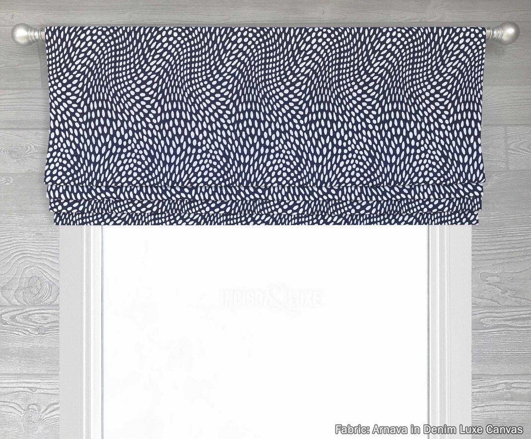 Lined Faux Roman Shade Valance; Modern Geometric Dot Valance in Navy ...