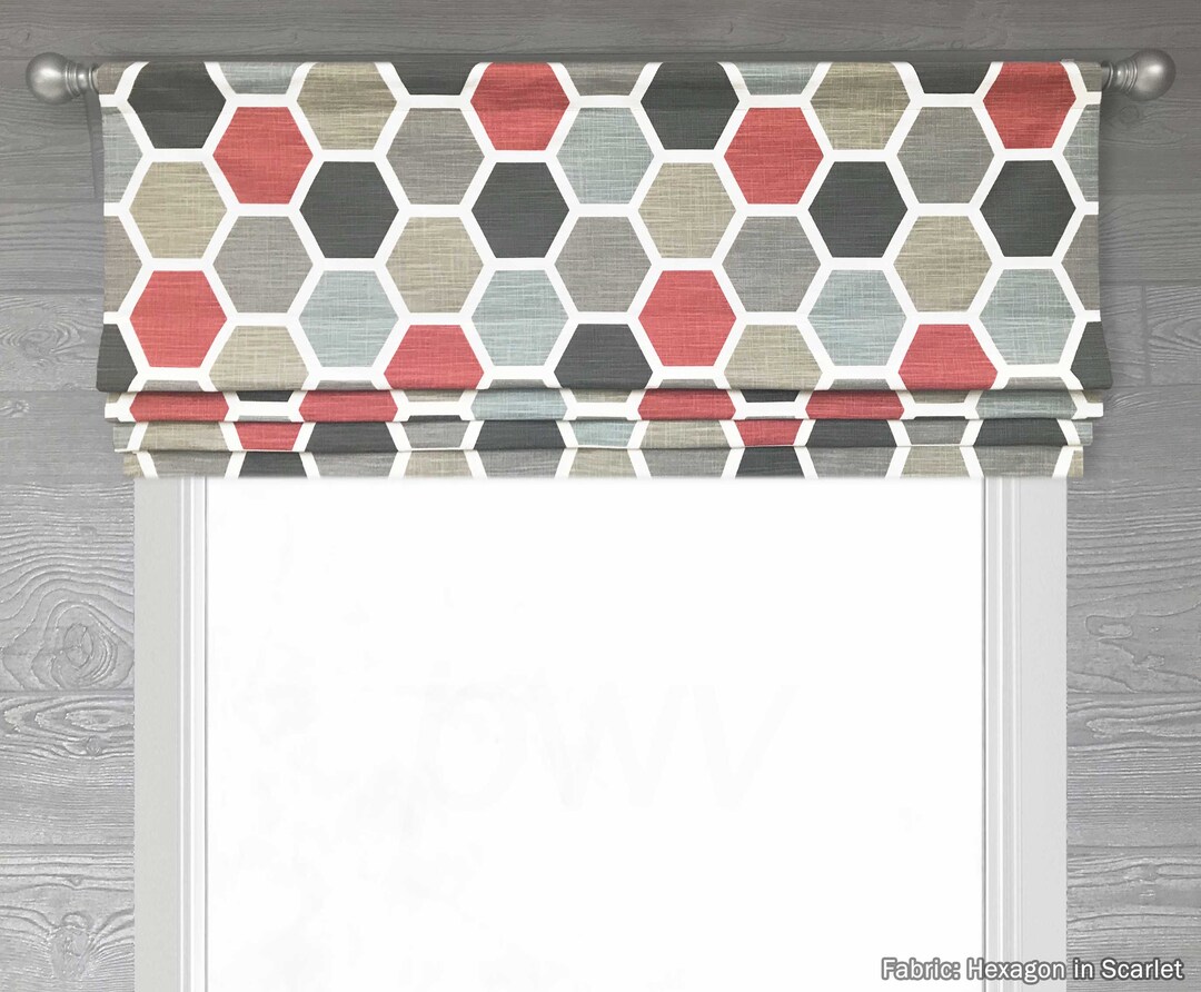 Lined Faux stationary Flat Roman Shade Valance, Modern Geometric Blue ...