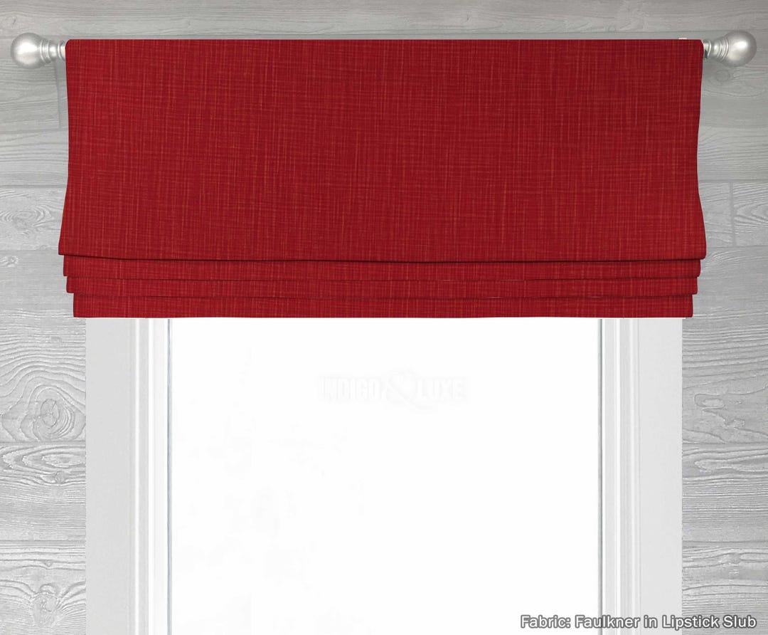 Lined Red Solid Faux (fake) Roman Shade Window Valance; Window Curtain ...
