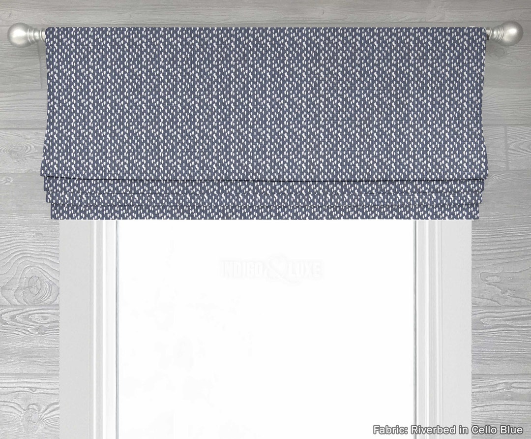 Lined Faux Roman Shade Valance Modern Window Curtain Dark Blue and ...