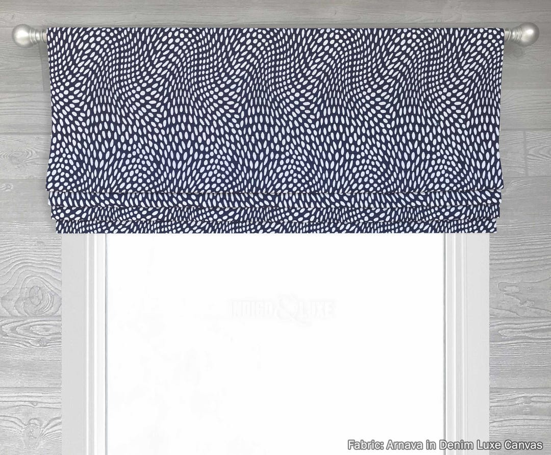 SEAMLESS Faux Roman Shade Valance; Modern Geometric Dot Valance in Navy ...