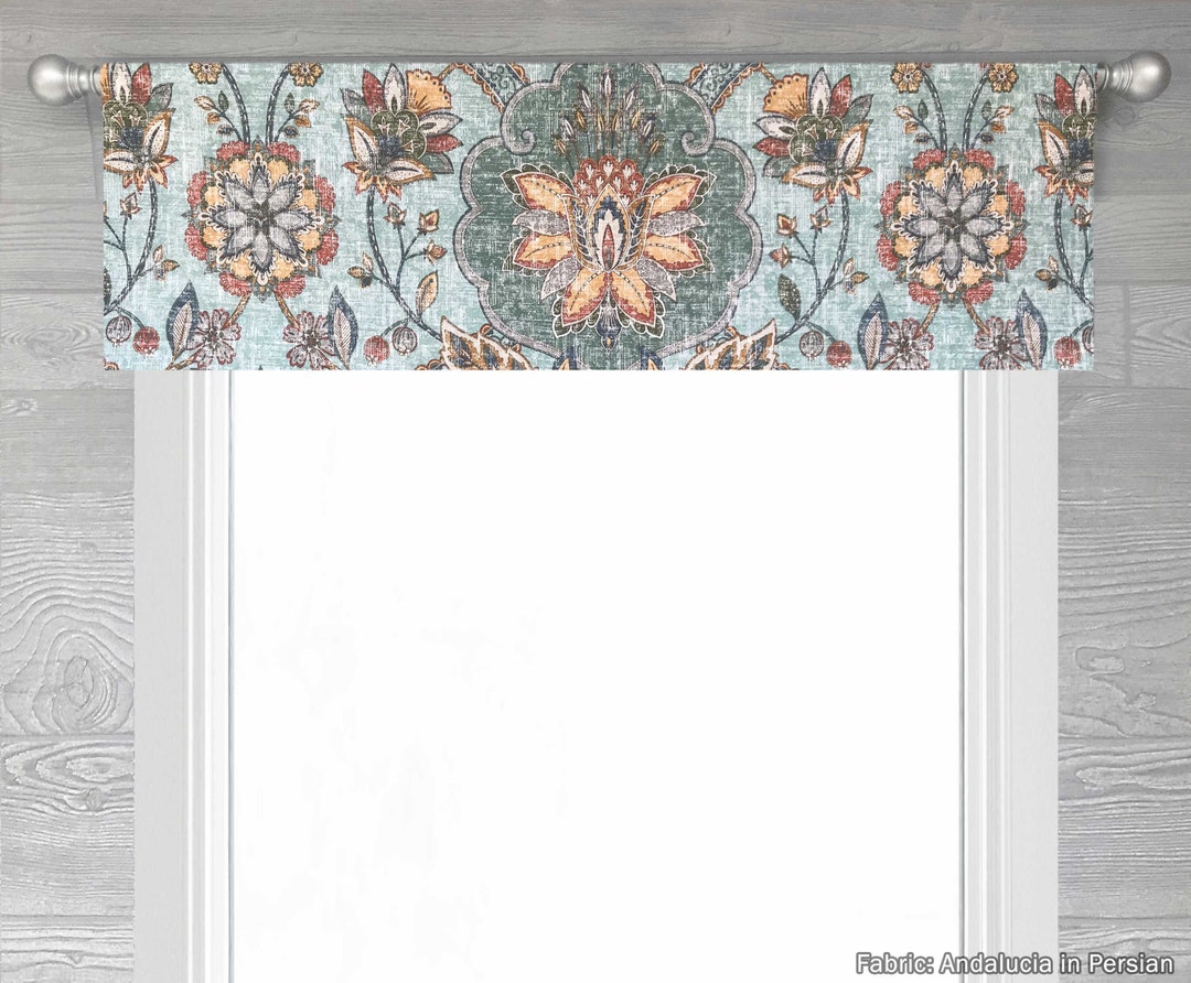 Lined Flat Valance Light Blue/green Oriental Floral Medallion Straight ...