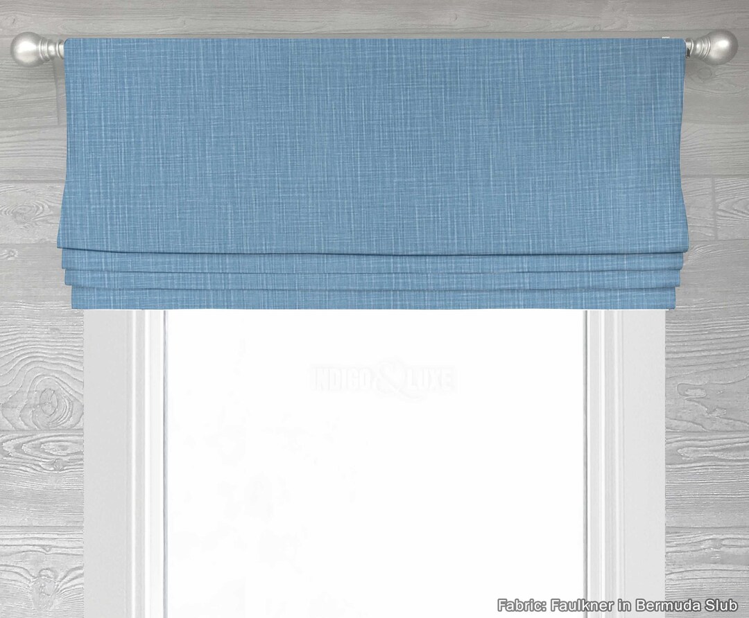 Lined Blue Solid Faux (fake) Roman Shade Window Valance; Custom Window ...