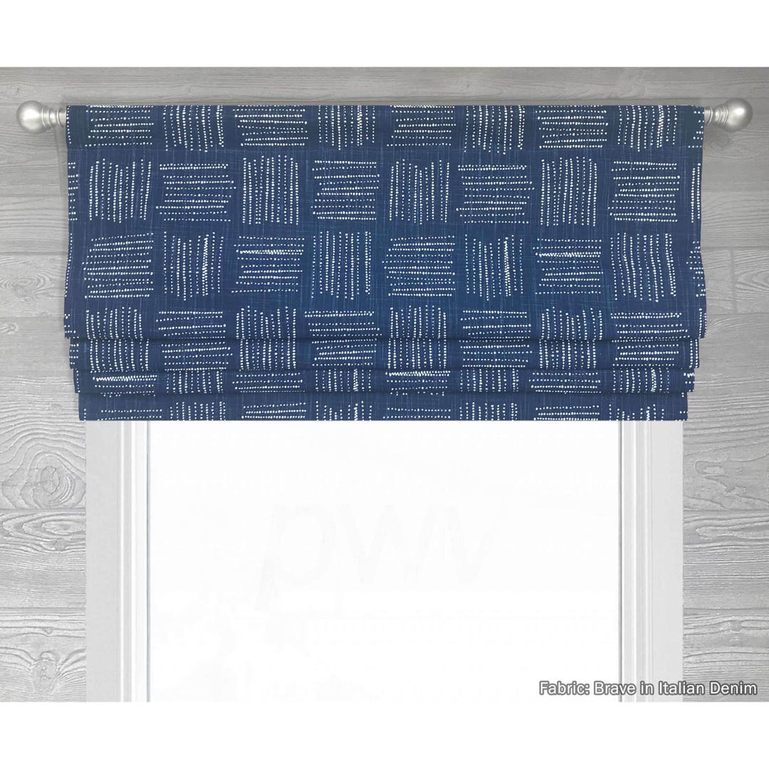 Lined Navy Blue and White Faux (fake) Flat Roman Shade Window Valance ...