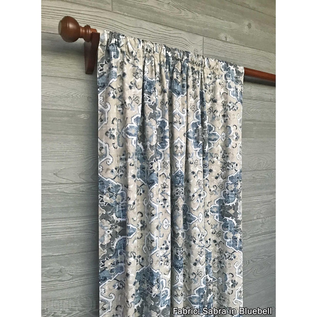 Sabra in Bluebell Rod Pocket Drapery 84 96 108, Cafe Curtain, Floral ...