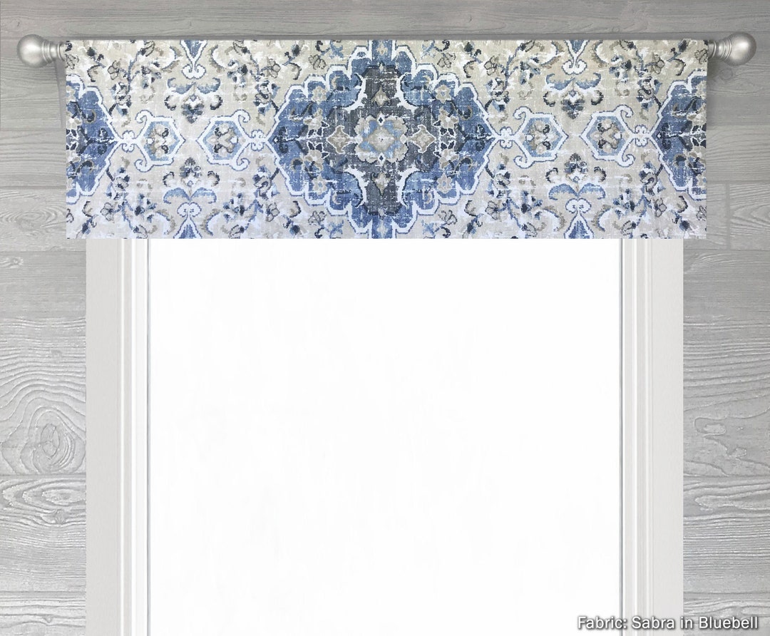 Lined Flat Valance Floral Medallion Straight Window Valance French Blue ...